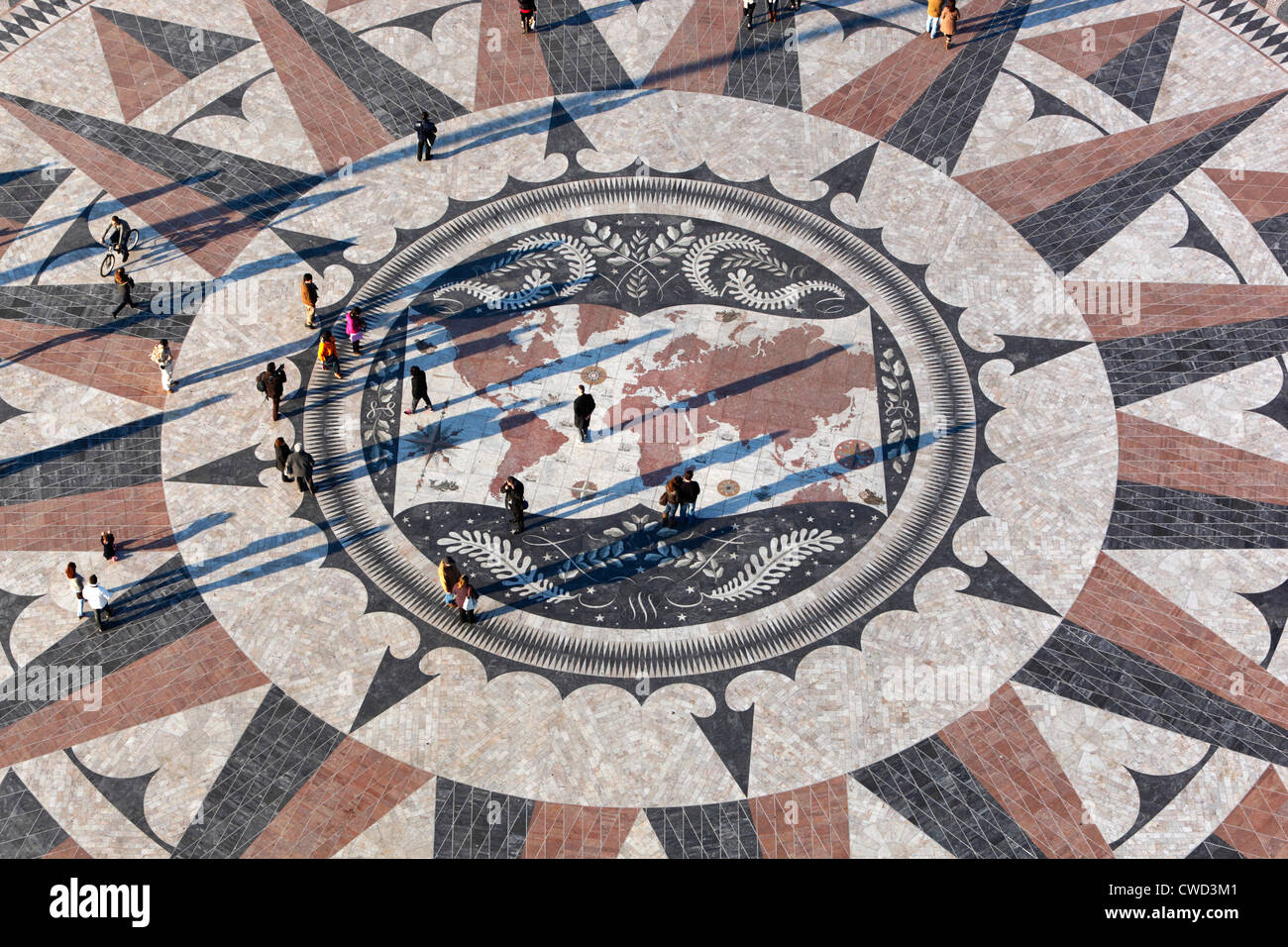 Pavement map showing routes of Portugese explorers below Monument to ...