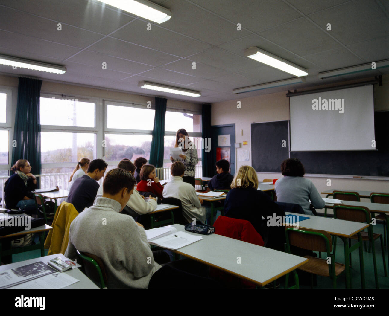 Marcq-En-Baroeul France Teacher In Classroom Teaching Teenagers Stock ...