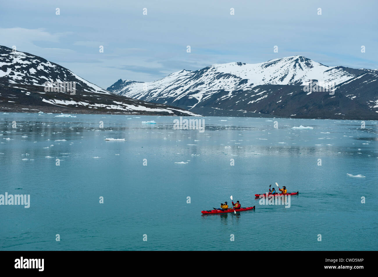 Kayaking at Monaco glacier, Woodfjorden, Spitsbergen, Svalbard, Arctic ...