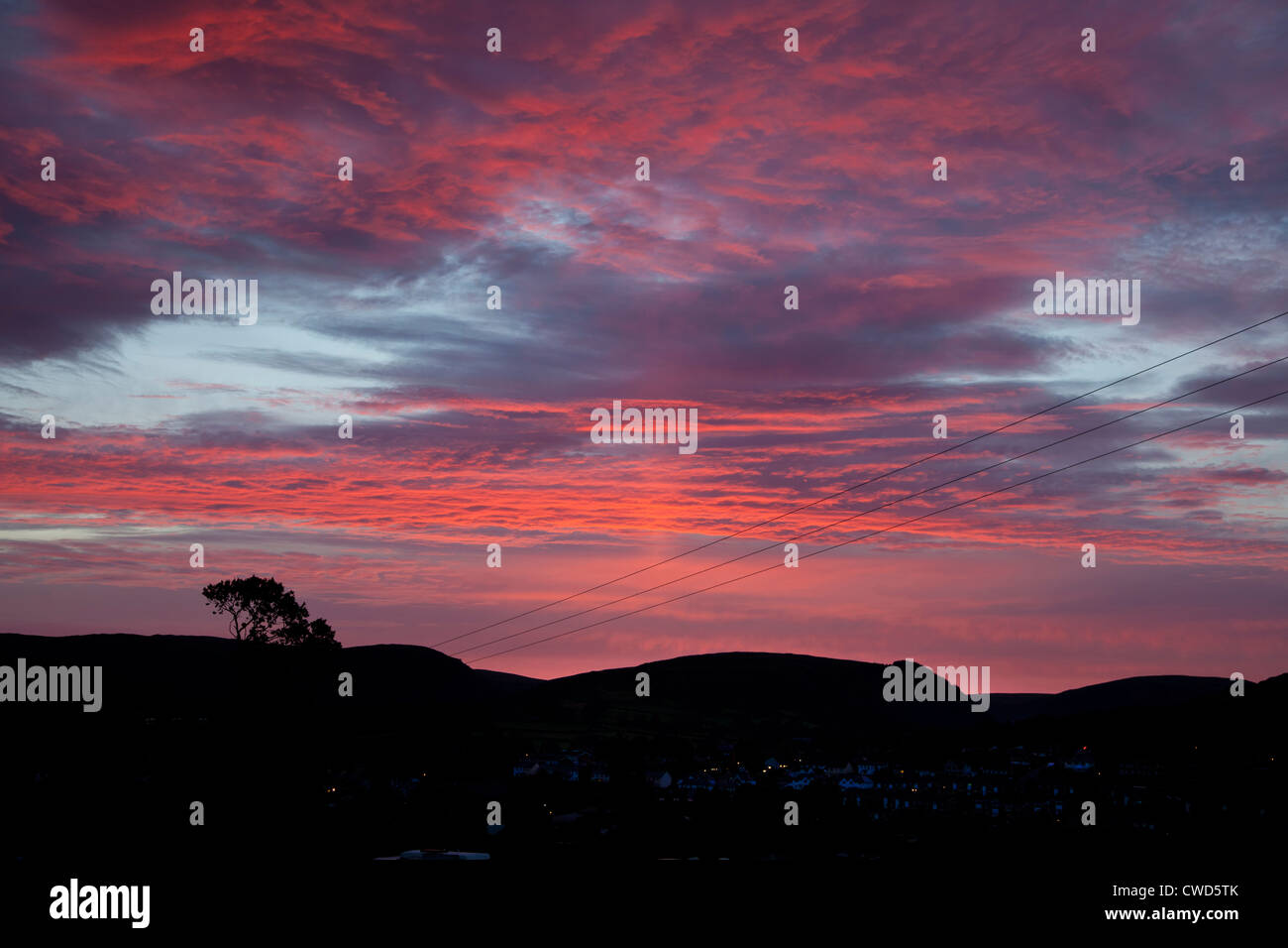 Sunset over Rhayader Wales Stock Photo - Alamy