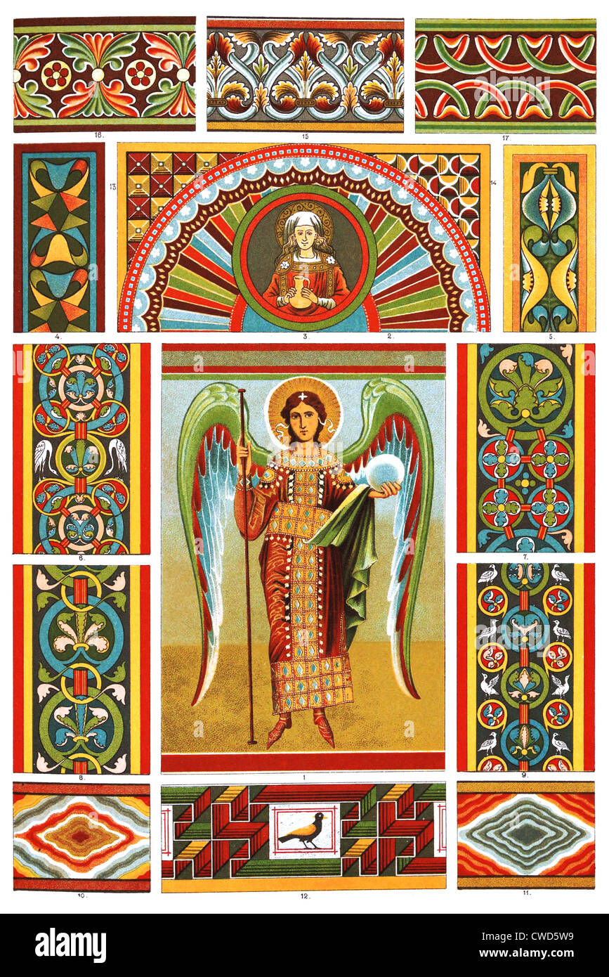 Romanesque Middle Ages murals Stock Photo - Alamy