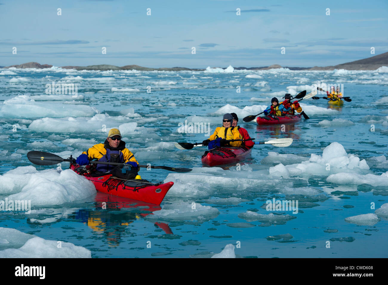 Kayaking at Monaco glacier, Woodfjorden, Spitsbergen, Svalbard, Arctic ...