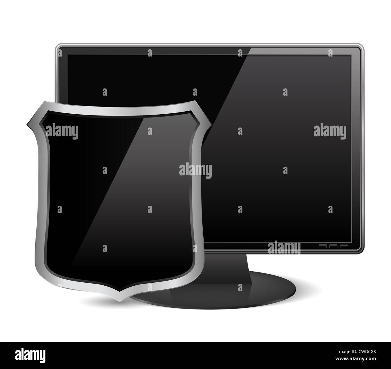 Computer Monitor with Shield Stock Photo - Alamy