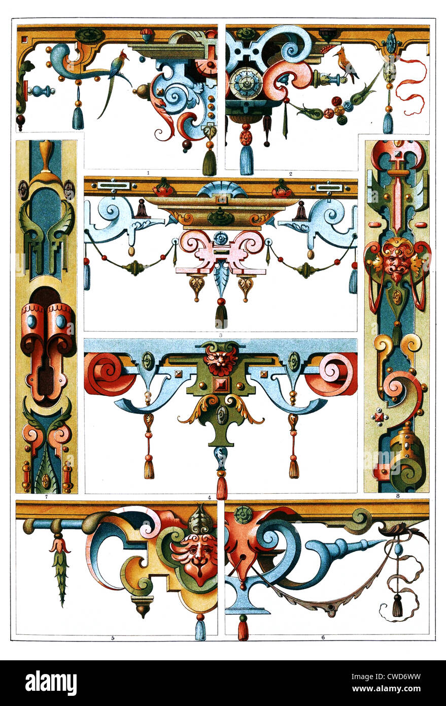 Renaissance german mural painting sculptural ornaments of stone wood hi ...