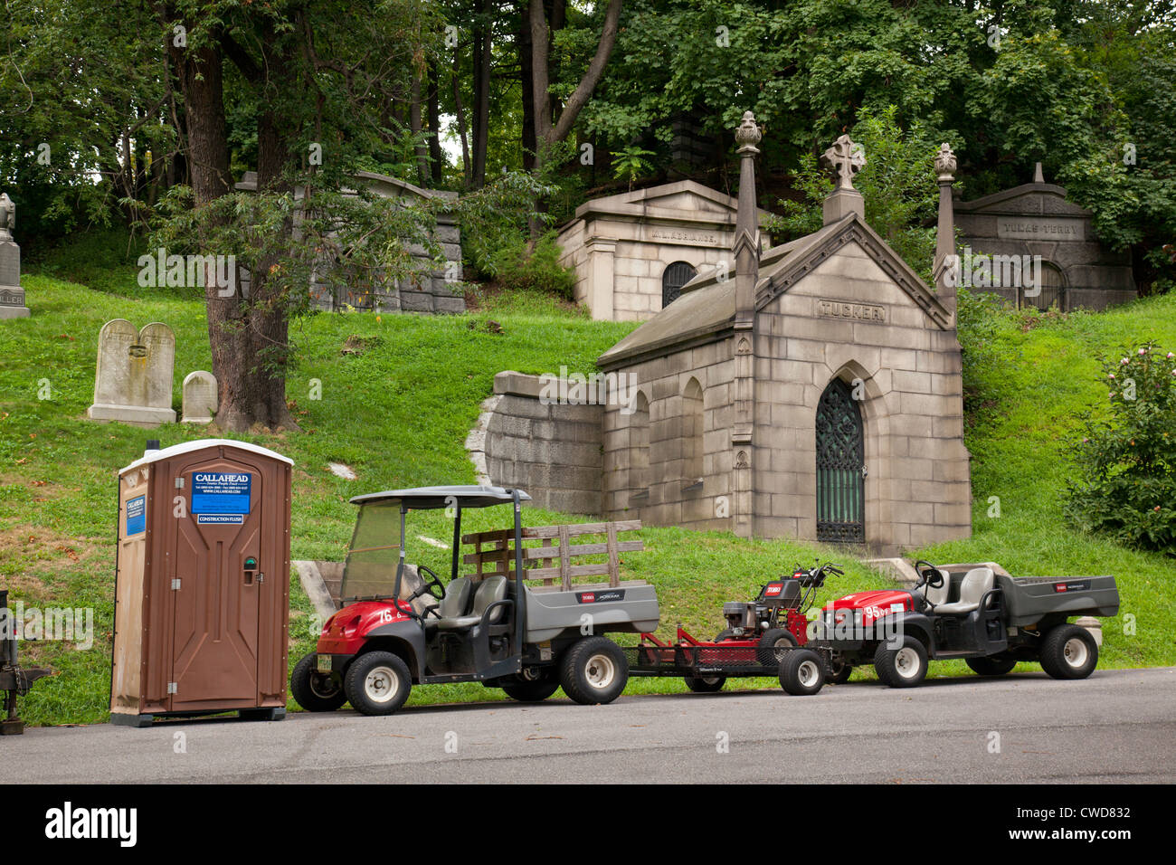 maintenance trucks at Green-wood cemetery Stock Photo - Alamy