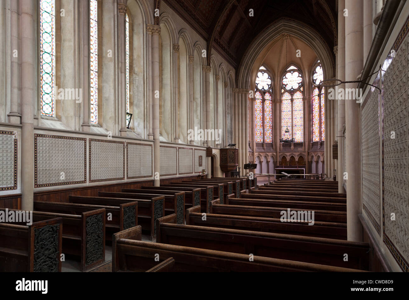 interior of The church of Saint Mary at Itchen Stoke with altar, aisle ...