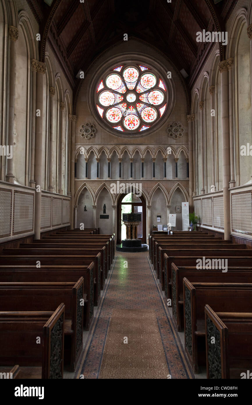 interior of The church of Saint Mary at Itchen Stoke with stained glass ...