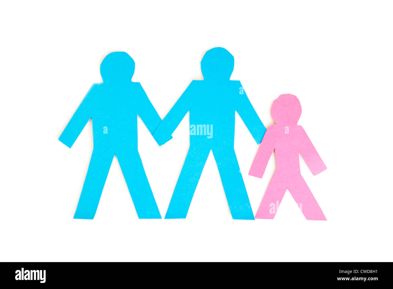 Paper cut outs of three stick figures over white background Stock Photo ...