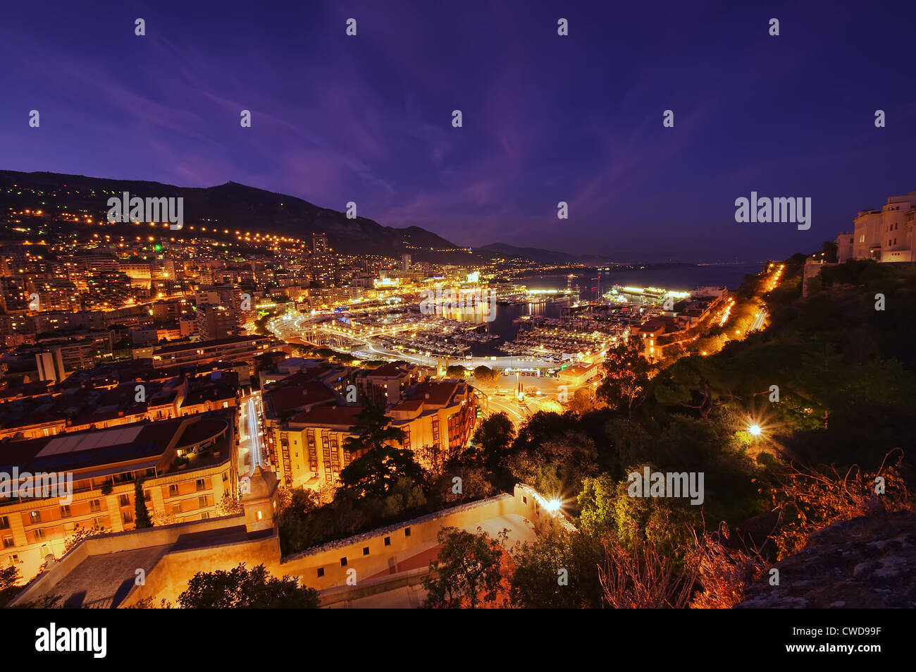 Monte Carlo port, Monaco. night scene, wide view Stock Photo - Alamy