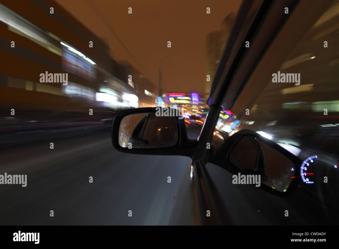 car fast drive on highway in night Stock Photo - Alamy