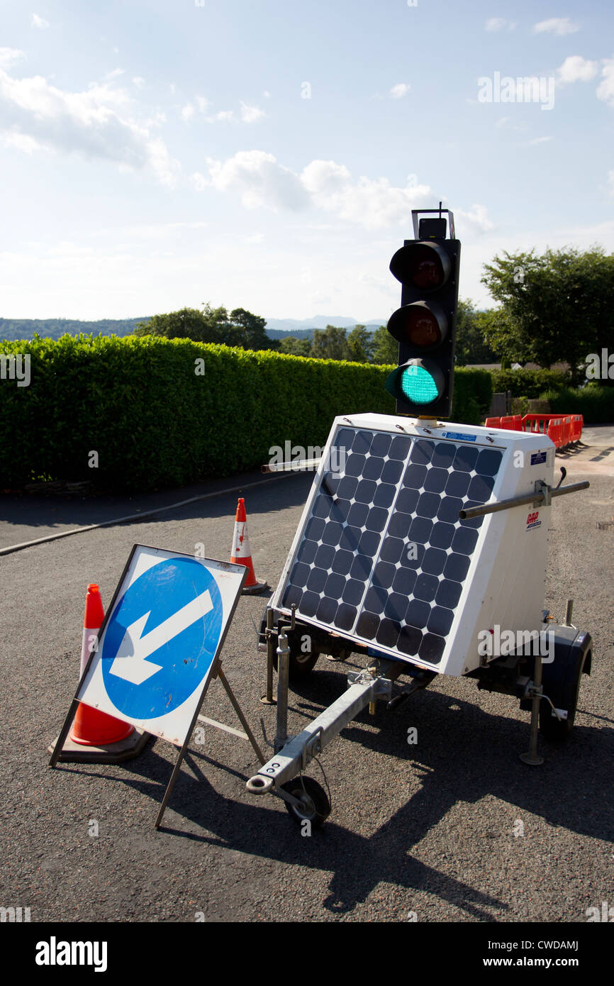 solar powered traffic lights temporary traffic control yellow Stock ...