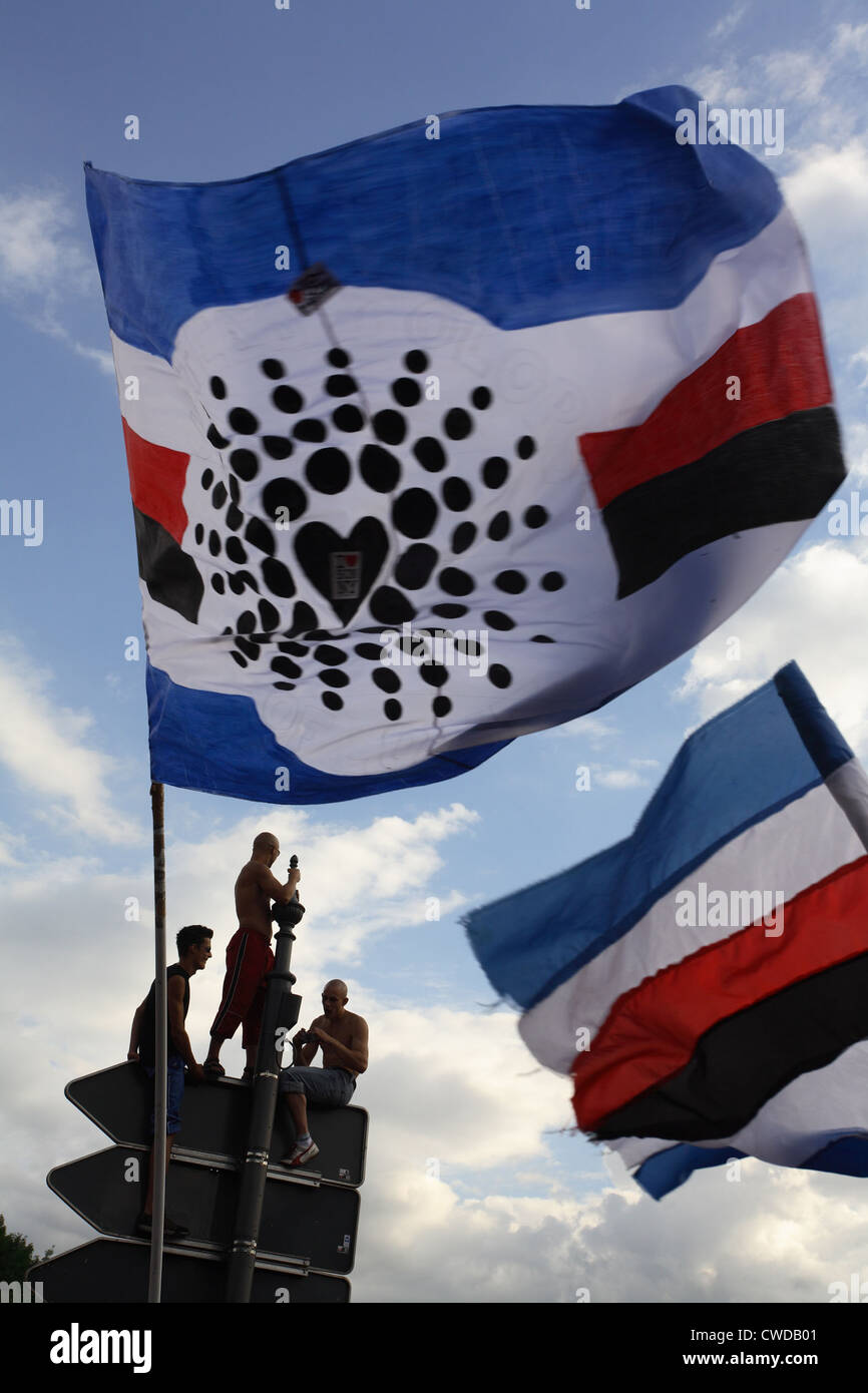 Love Parade 2006 in Berlin: flag with the symbol of Love Parade Stock ...
