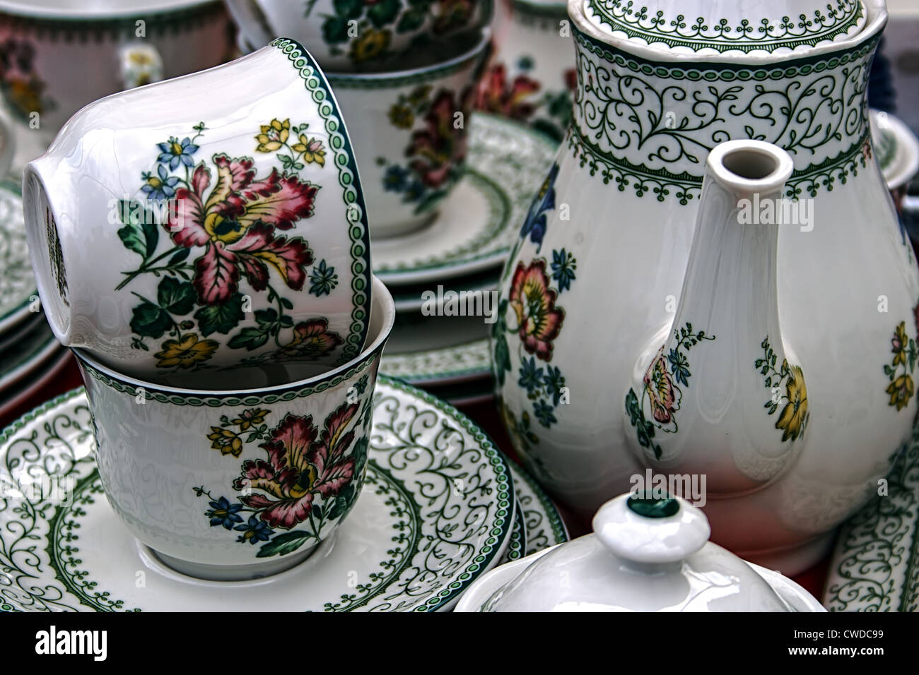 Old ceramic cups with paintings applied Stock Photo - Alamy