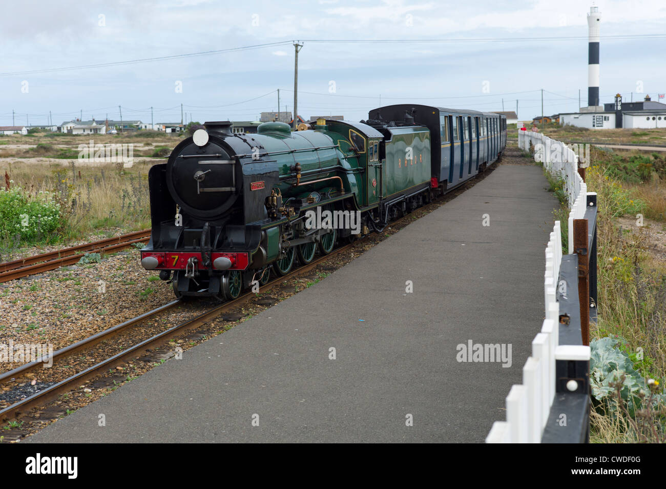 Romney, Hythe and Dymchurch Railway Locomotive pulling into Dungeness ...