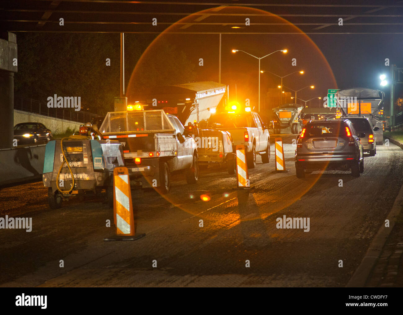 Night road work traffic in Brooklyn NY Stock Photo - Alamy