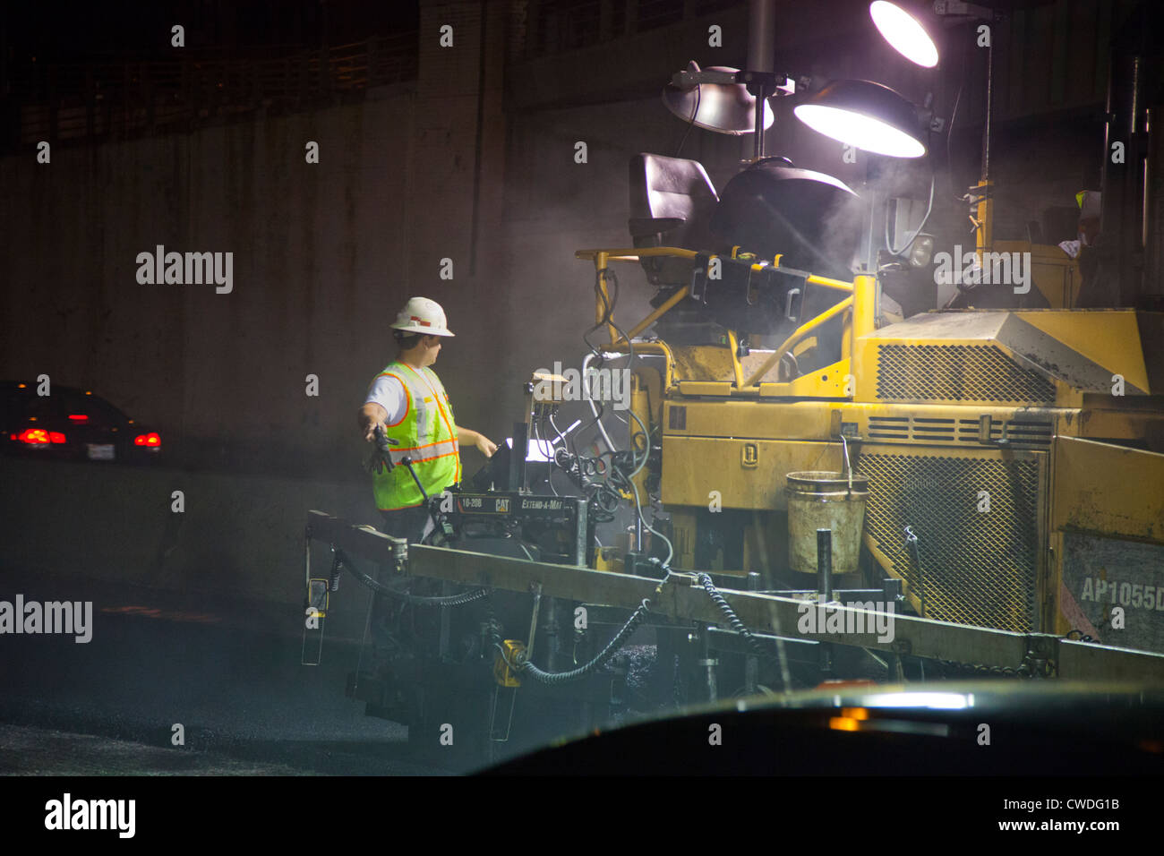 Night road work traffic in Brooklyn NY Stock Photo - Alamy