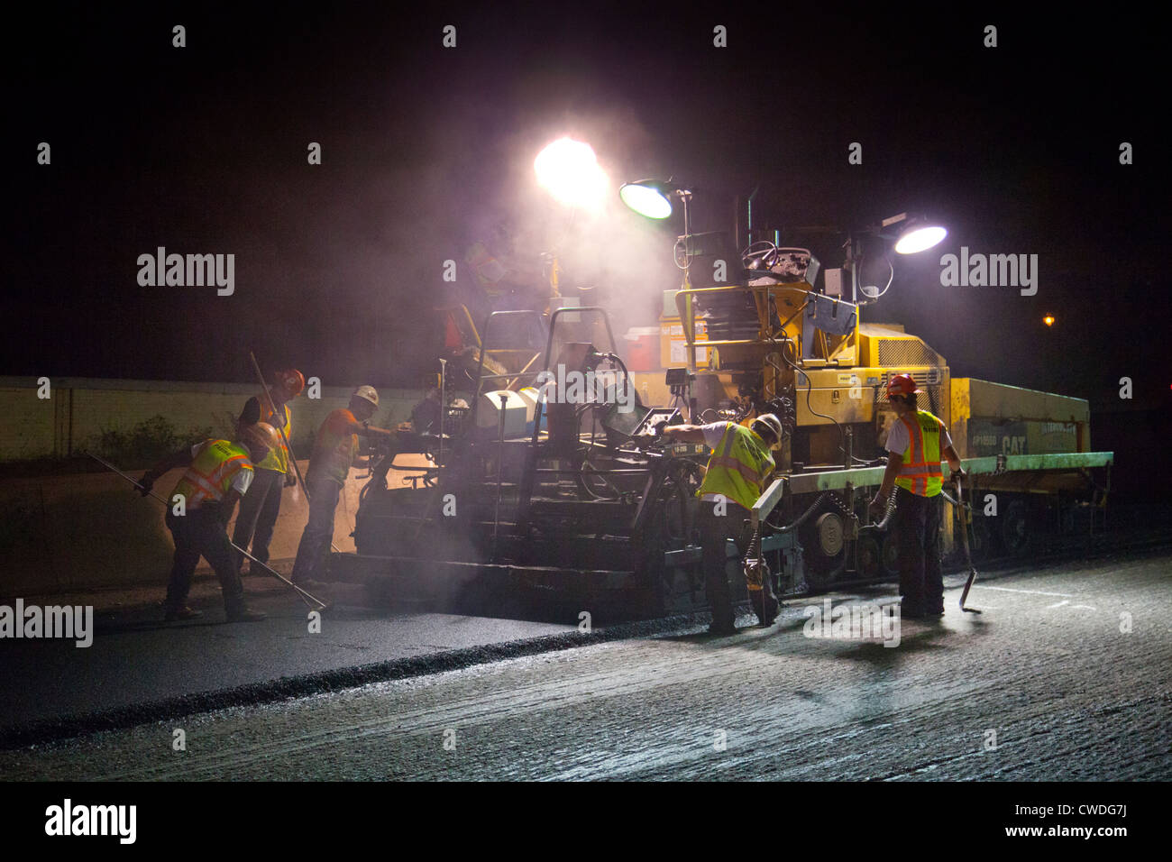 Night road work traffic in Brooklyn NY Stock Photo - Alamy