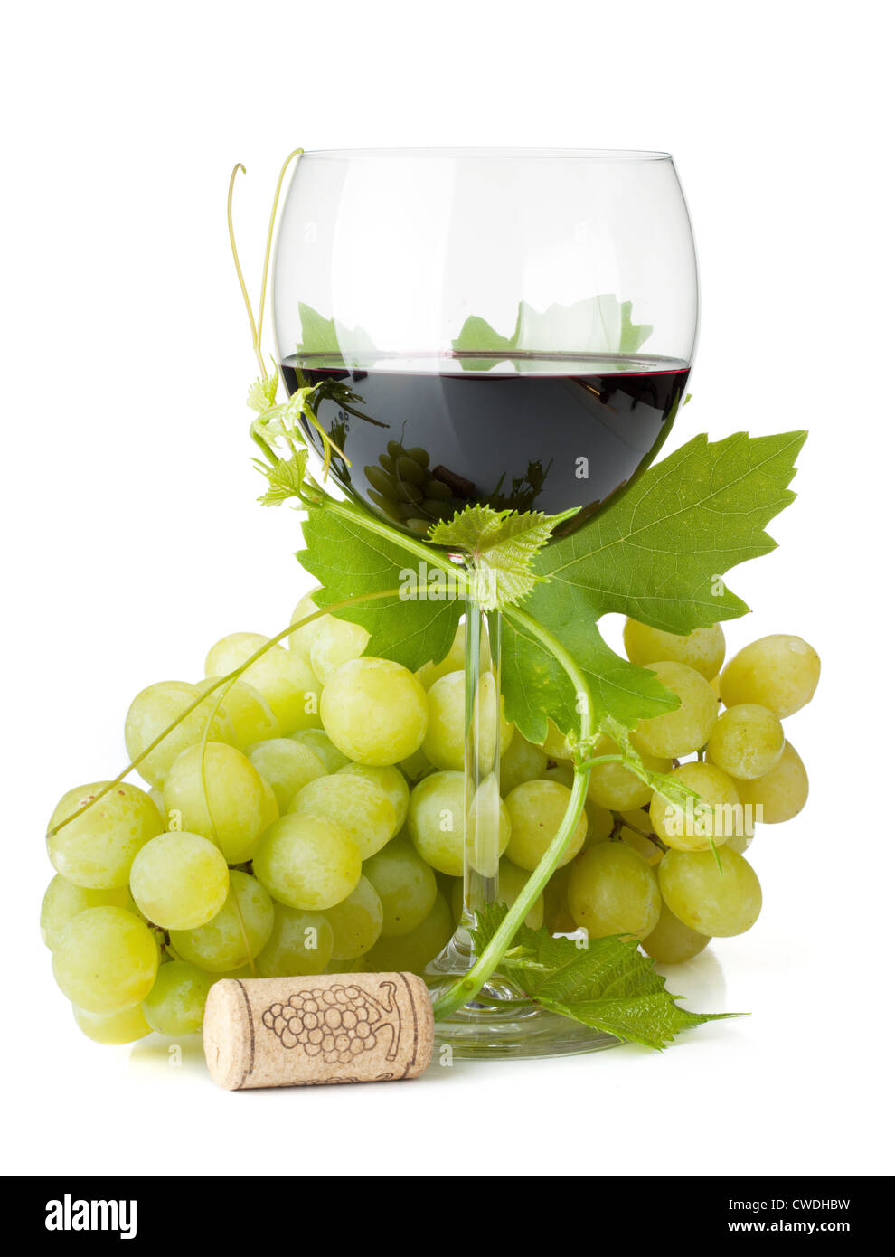 Red wine glass and grapes. Isolated on white background Stock Photo - Alamy