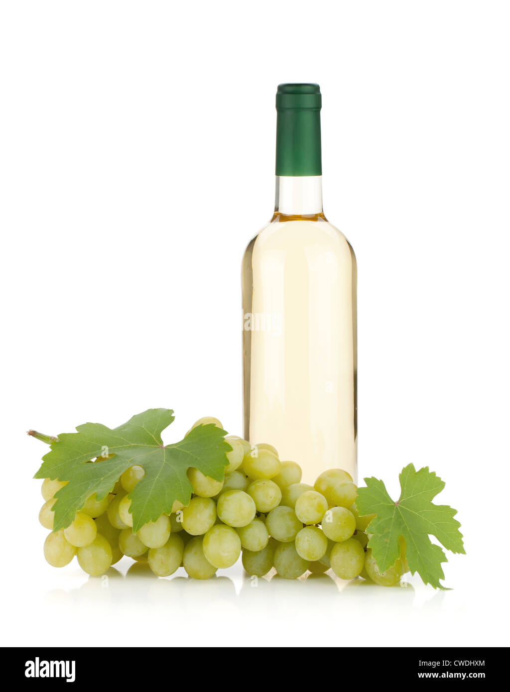 White wine bottle and grapes. Isolated on white background Stock Photo ...