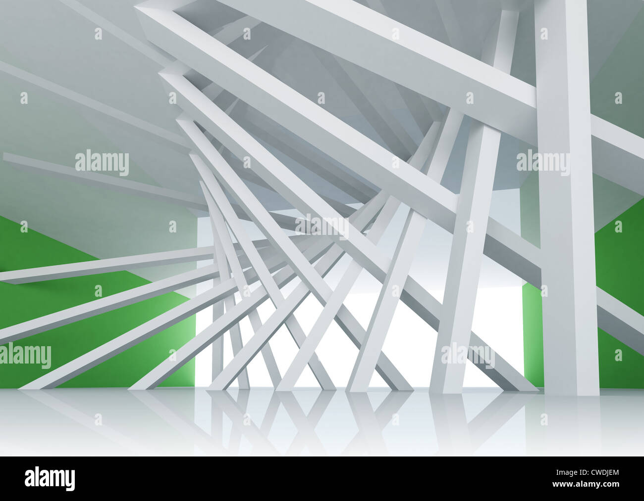 3d abstract architecture background. Room Interior with tilted columns ...