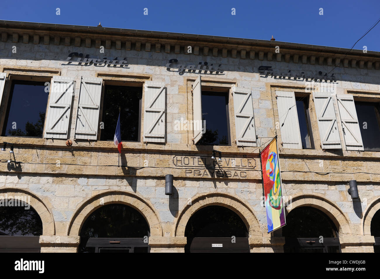 Hotel de Ville in the small town of Prayssac in the Lot Region of South ...