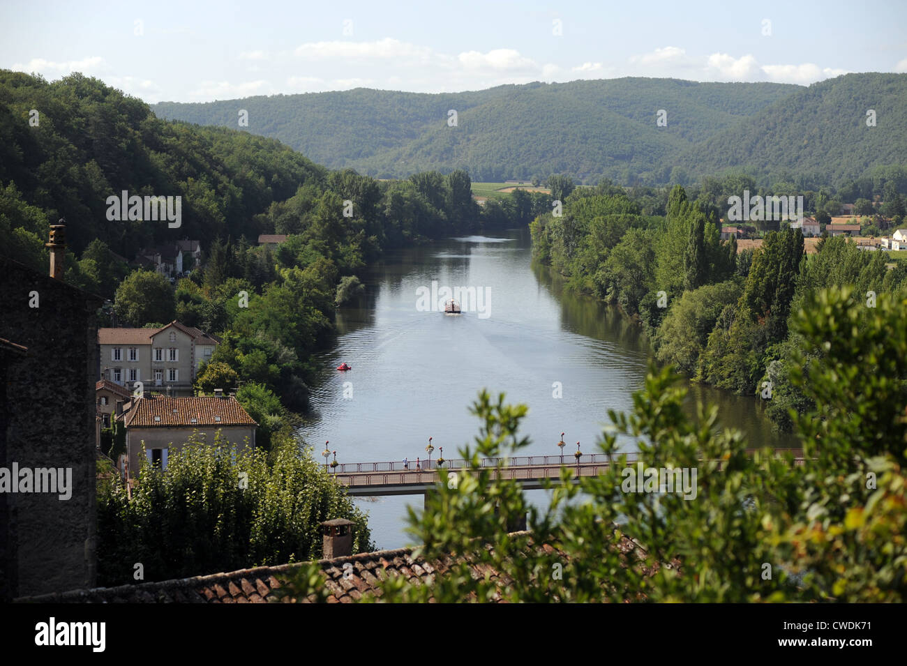 View over the River Lot from the historic and medieval town of Puy l ...