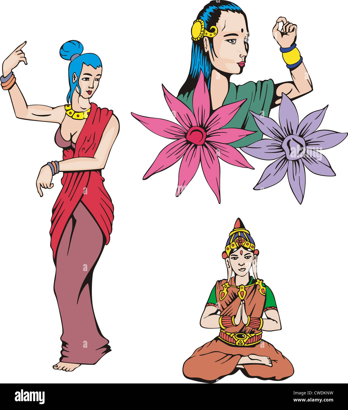 Indian Women. Set of Color Vector Illustrations Stock Photo - Alamy