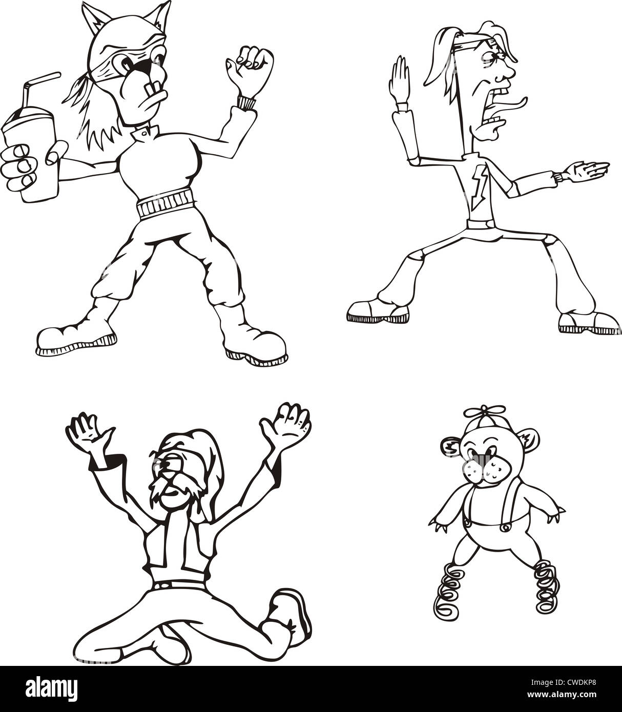 Miscellaneous Cartoon Characters. Set of black and white vector ...