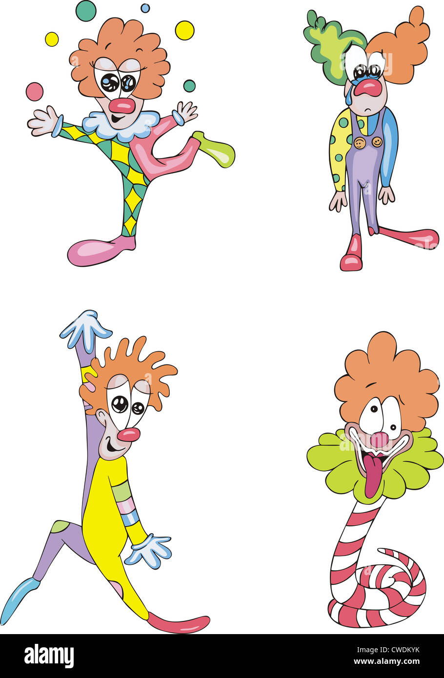 Funny and happy clowns. Set of color vector illustrations Stock Photo ...