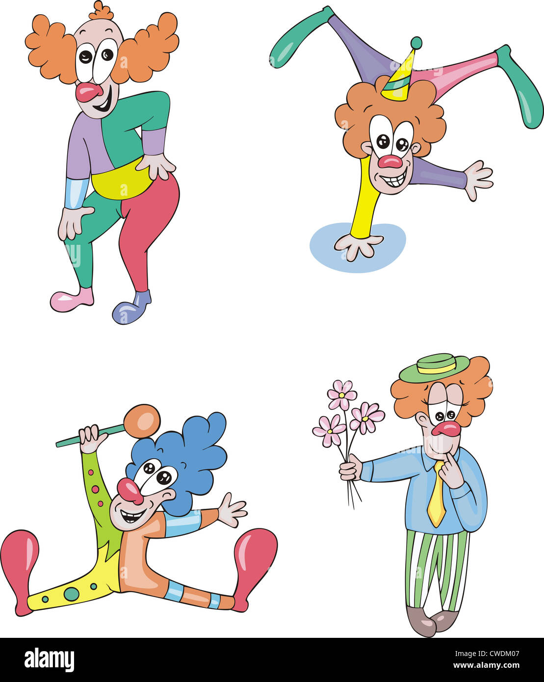 Funny and happy clowns. Set of color vector illustrations Stock Photo ...