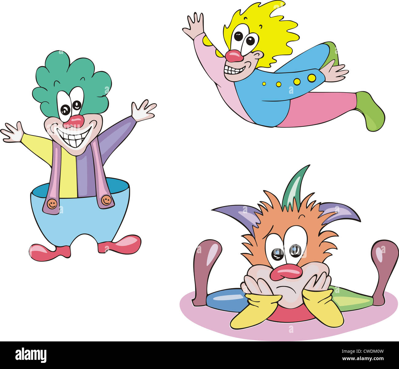 Funny and happy clowns. Set of color vector illustrations Stock Photo ...
