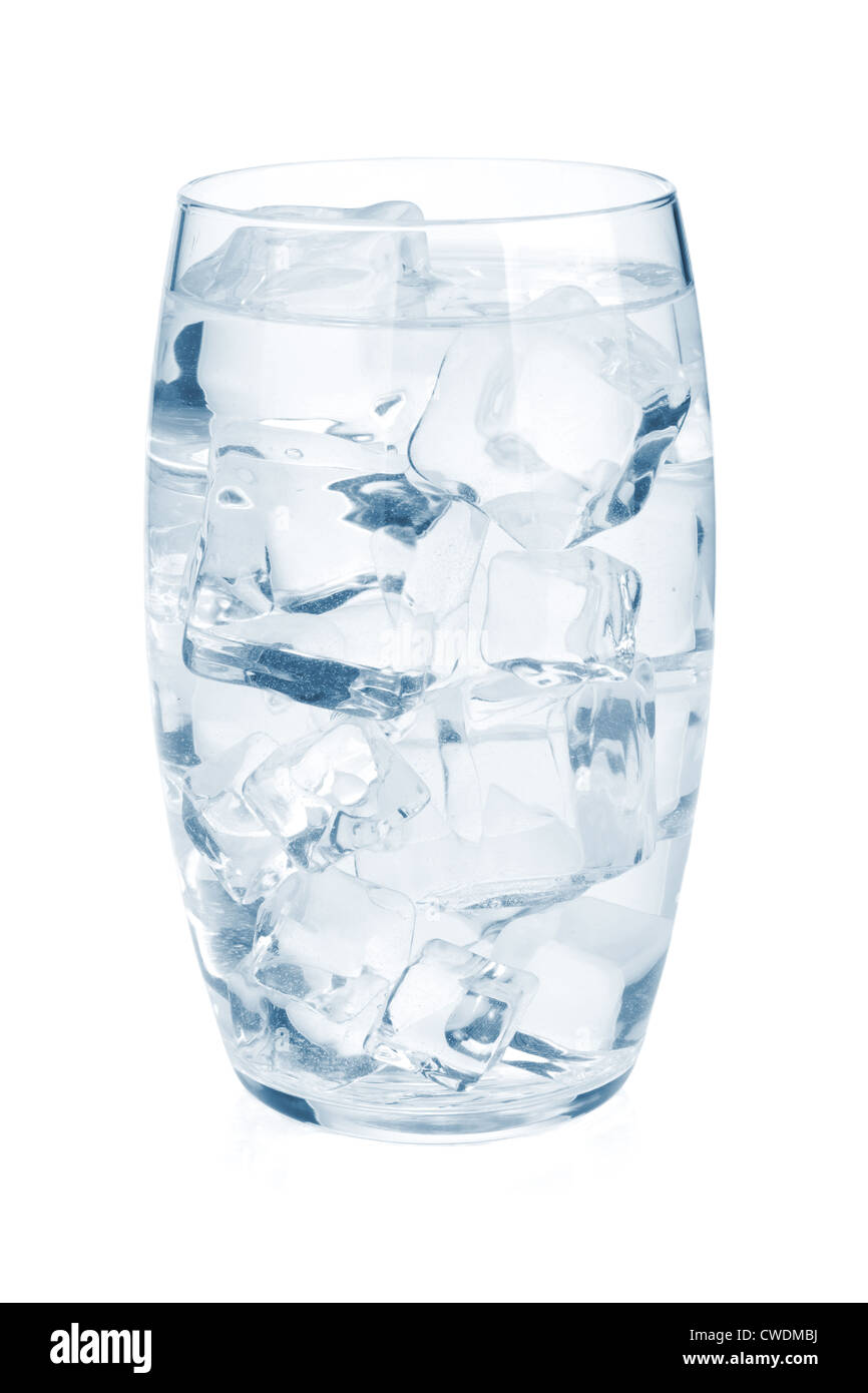 Glass of pure water with ice cubes. Isolated on white background Stock ...