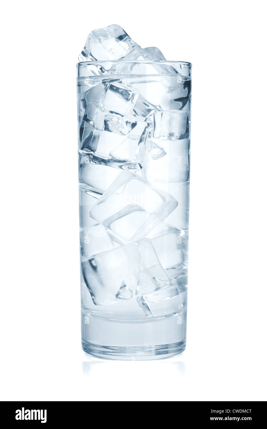 Glass of pure water with ice cubes. Isolated on white background Stock ...