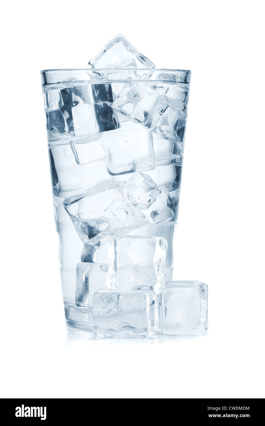 Glass of pure water with ice cubes. Isolated on white background Stock ...