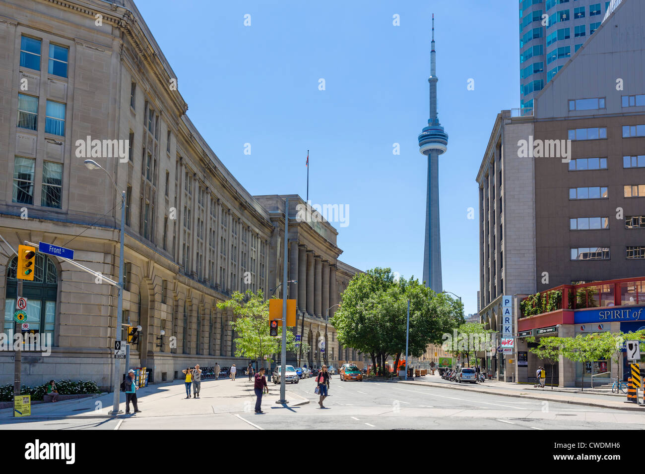 Toronto, Canada. View down Front Street towards the CN Tower with the ...