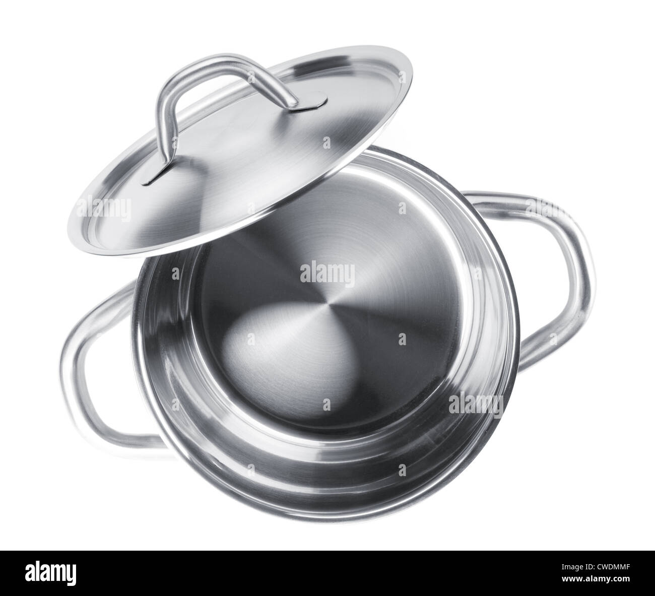 Stainless steel pot. View from above. Isolated on white background ...