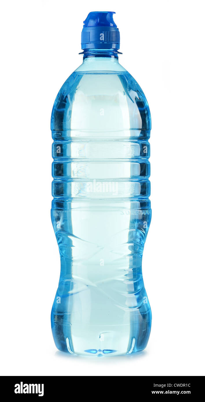 Polycarbonate plastic bottle of mineral water isolated on white ...