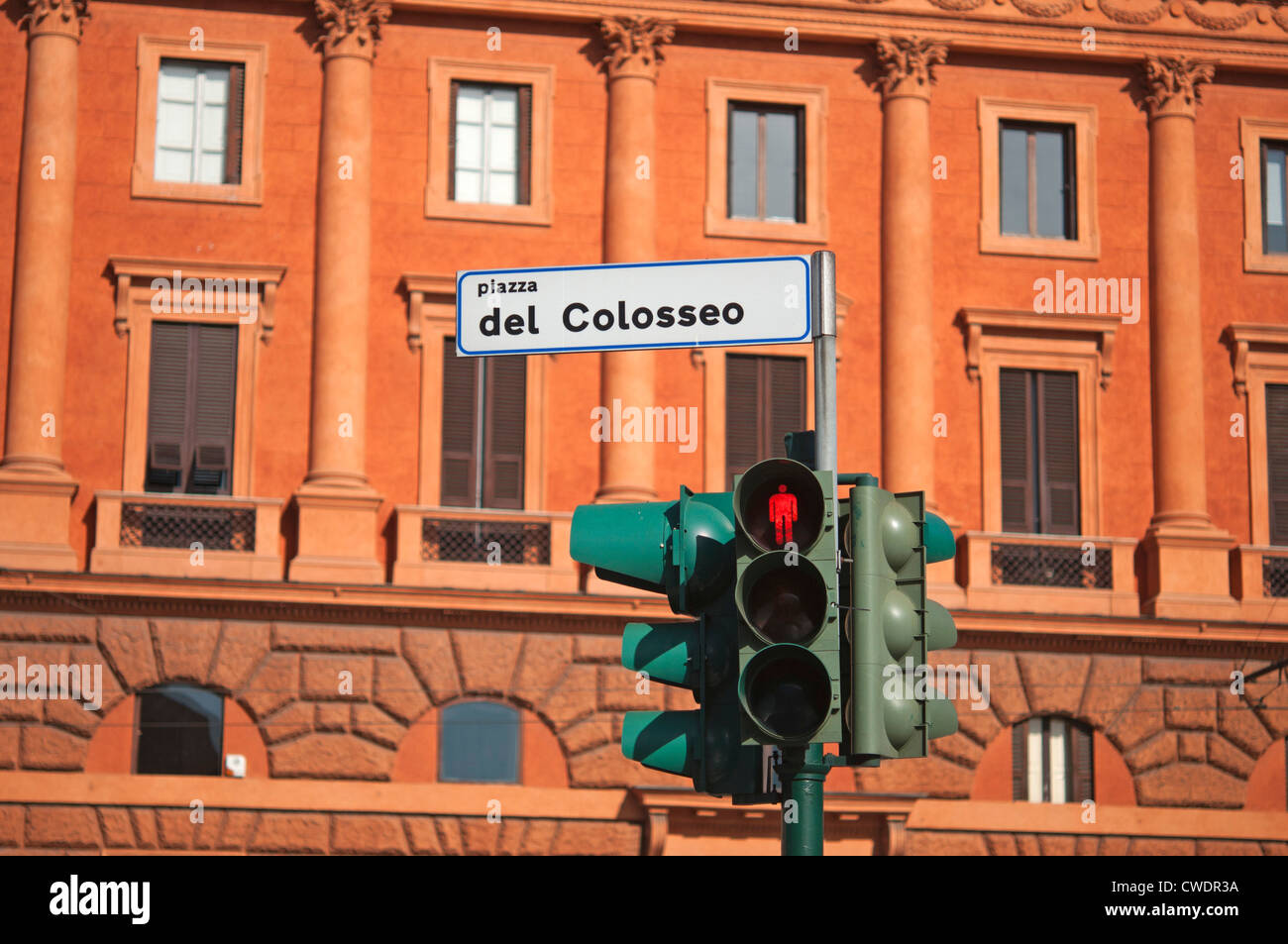 Street Sign and traffic lights at the Piazza del Colosseo, Rome, Italy ...