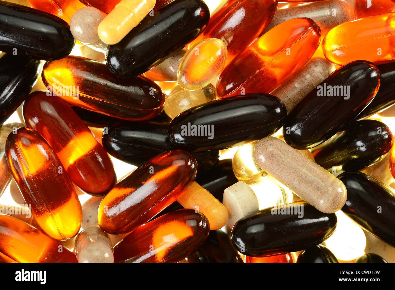 Composition with dietary supplement capsules and tablets Stock Photo ...