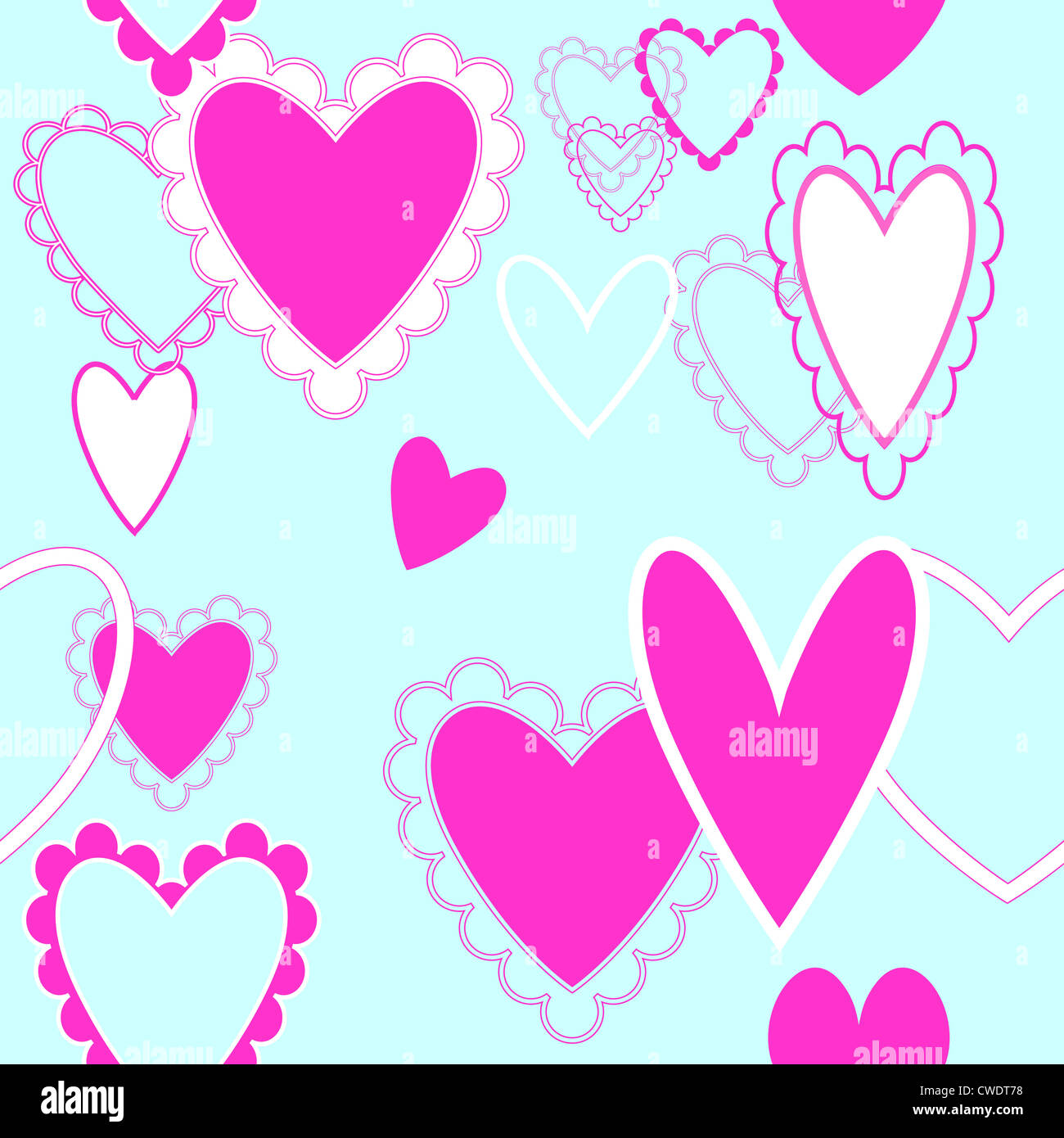 Seamless repeating hearts pattern vector of Pretty, lacy pink hearts on ...