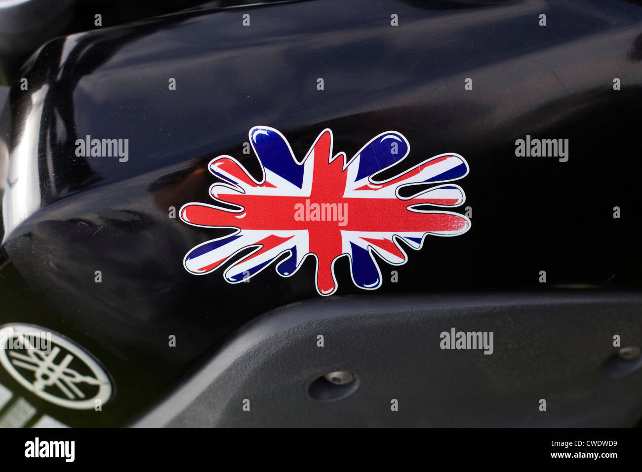 Union Jack Splash Sicker on a Custom Motor Bike Stock Photo - Alamy