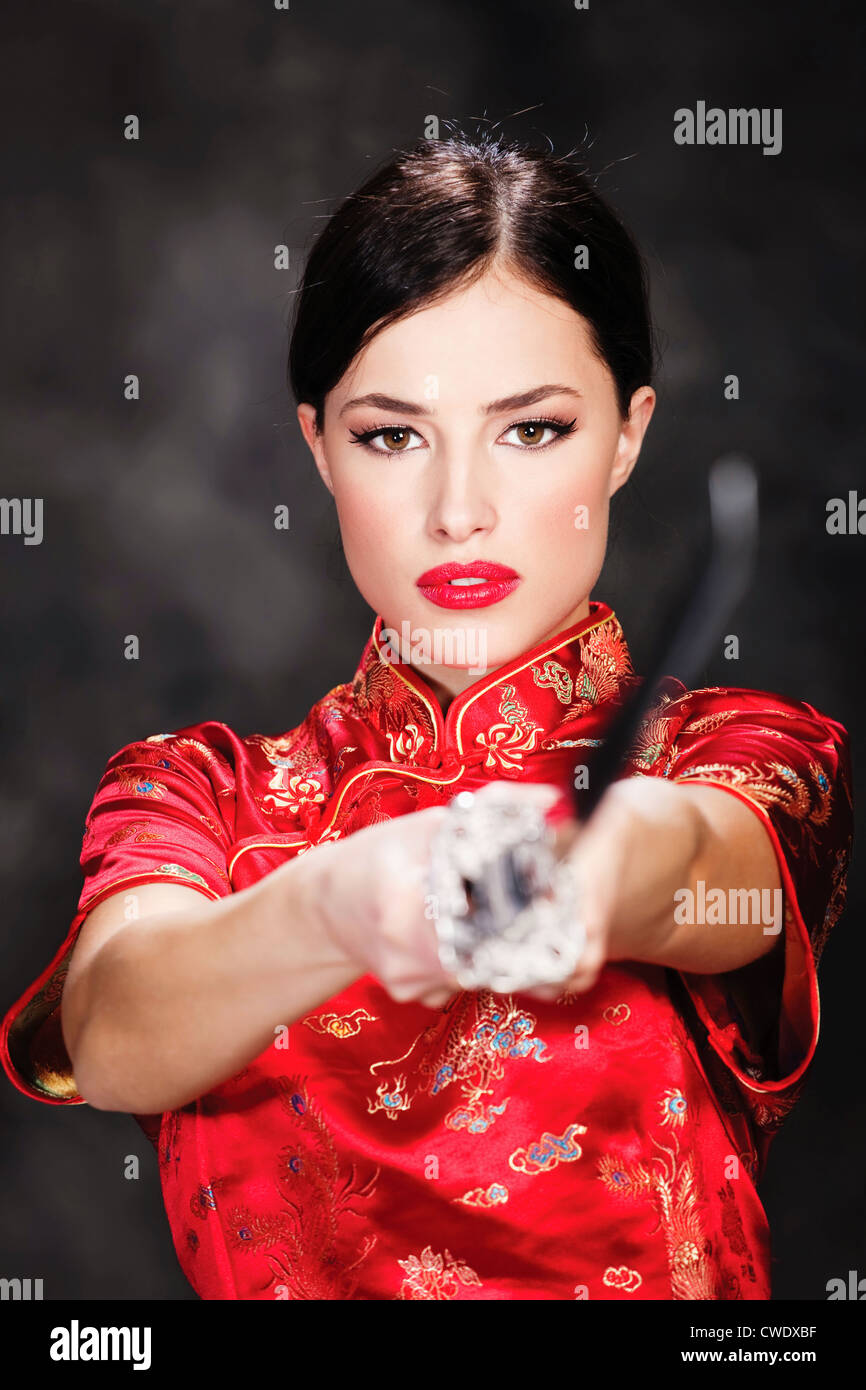 beautiful female katana warrior Stock Photo - Alamy