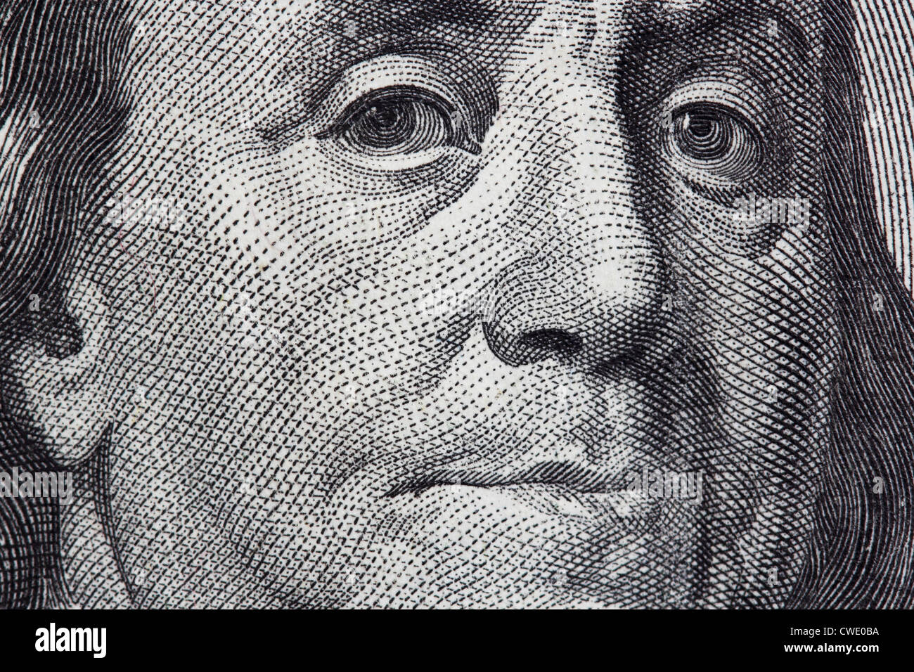 Portrait of Benjamin Franklin from one hundred dollar bill Stock Photo ...