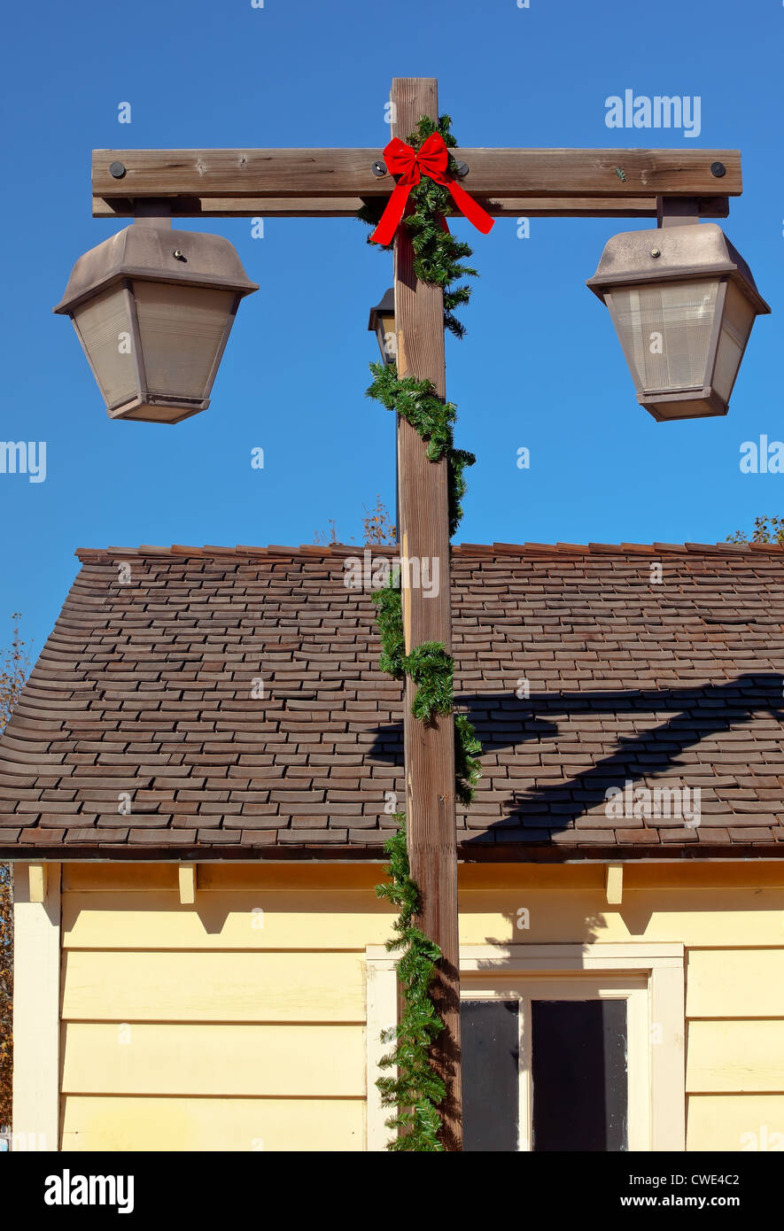 Christmas Lamp Post Old San Diego Town Roofs California Stock Photo - Alamy