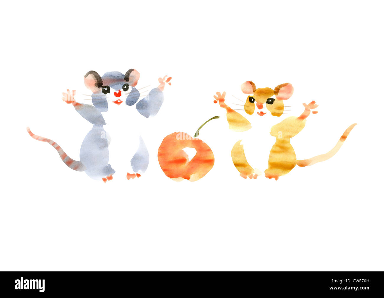 Illustration Of Two Mice With Apple Stock Photo - Alamy