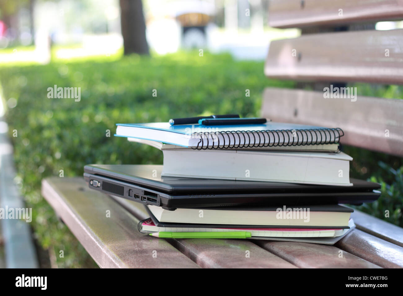 Many Colorful stationery of an assortment on a chair Stock Photo - Alamy