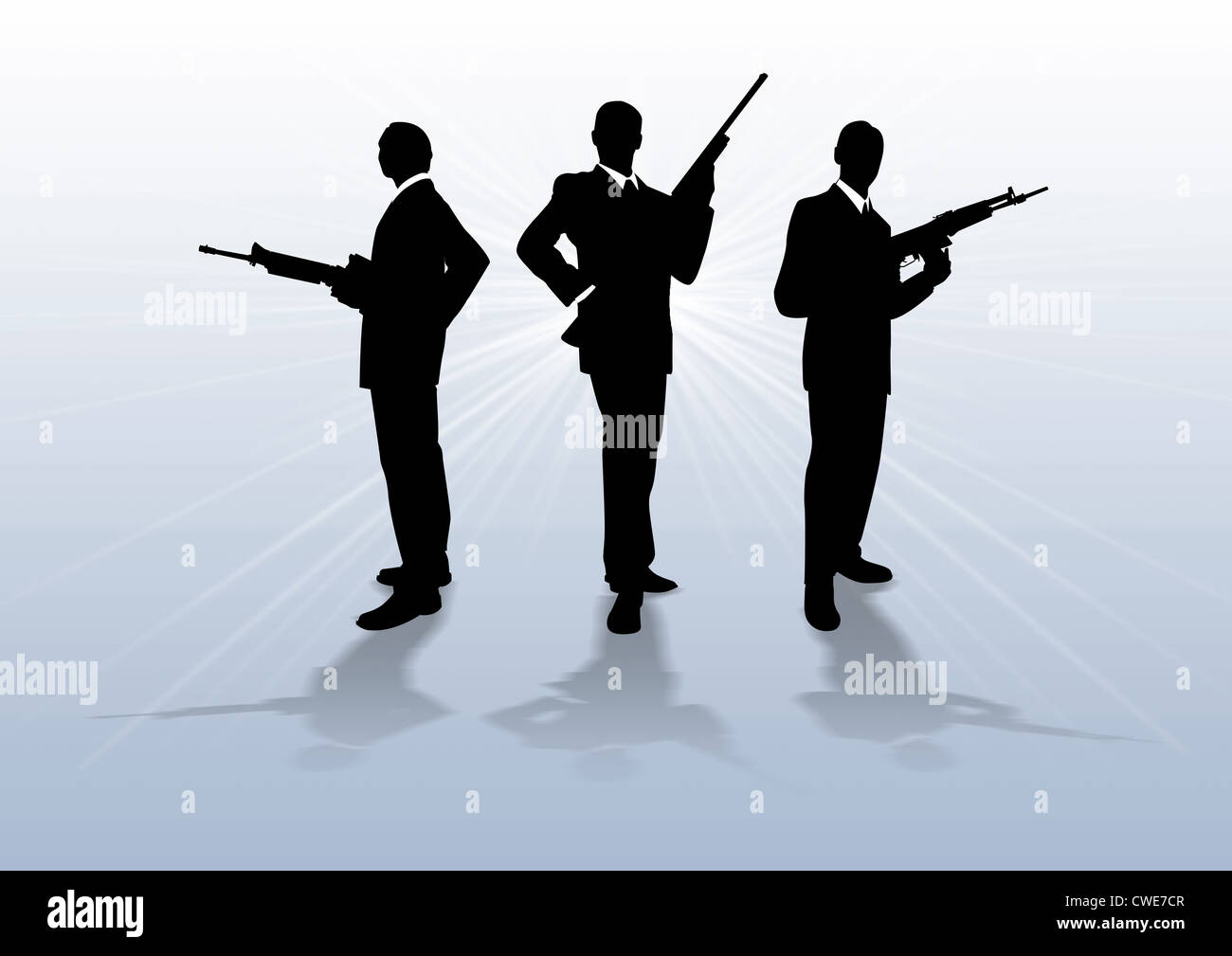 Three Gunmen With Gun Stock Photo - Alamy