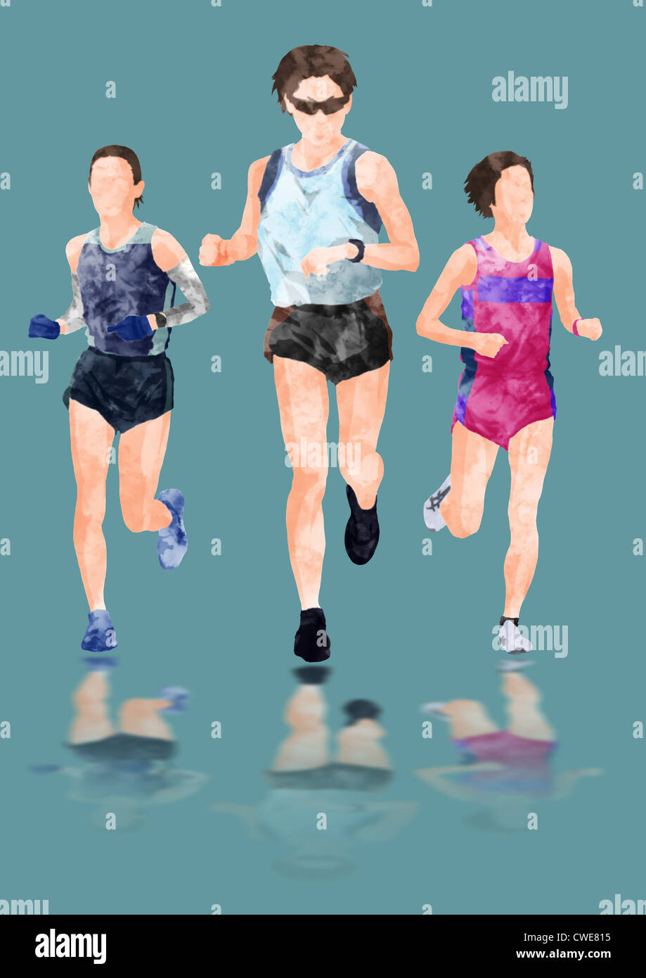 Illustration Of Female Athletes Running Stock Photo - Alamy