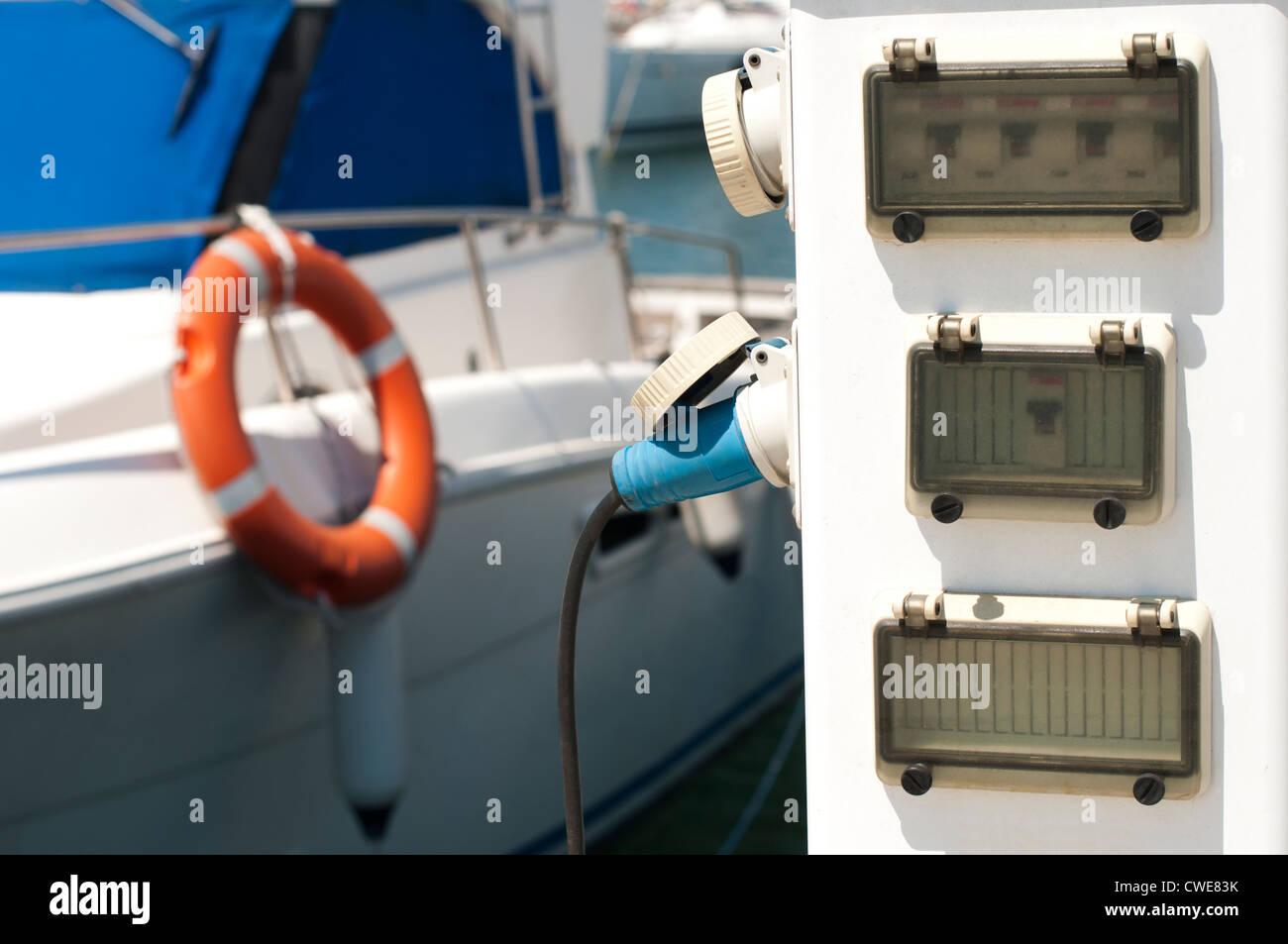 Power connector for ships and yachts. Marina Stock Photo - Alamy