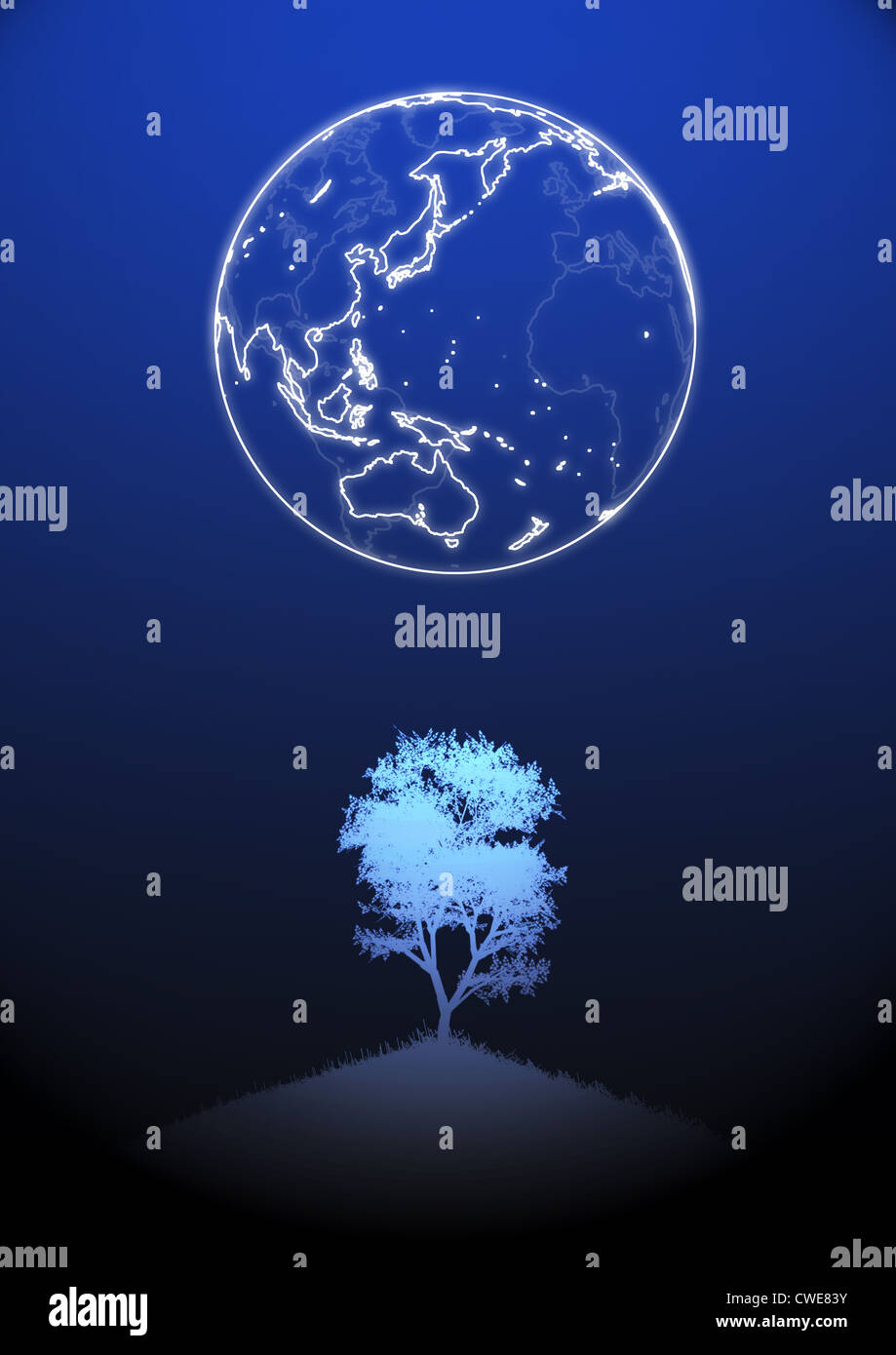 Globe Over Shiny Tree Stock Photo - Alamy